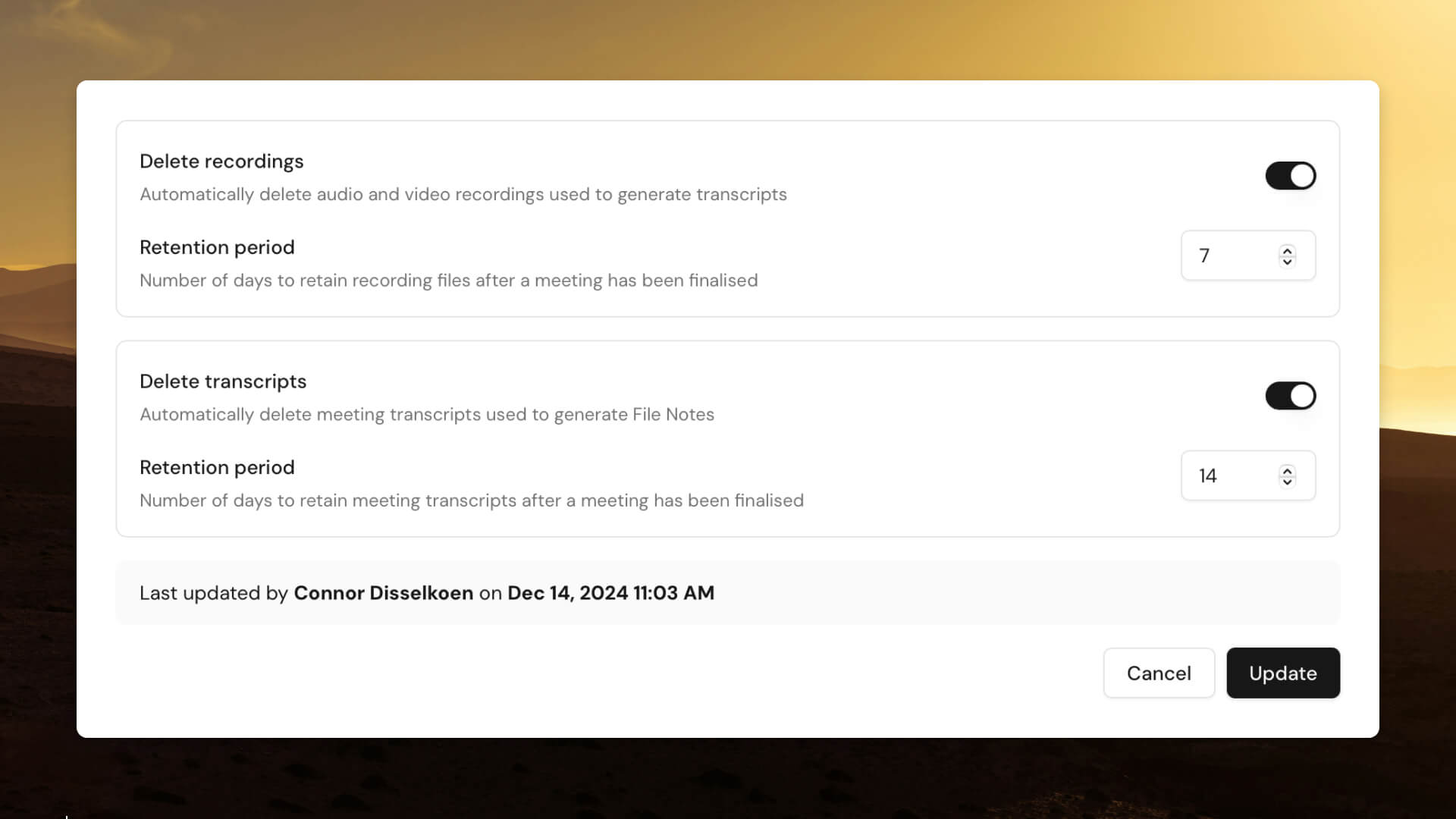 Retention settings • Claras